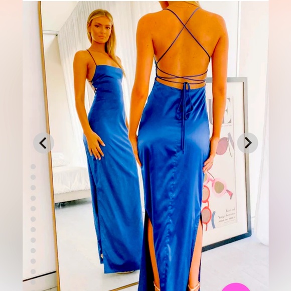 Beginning Boutique | Dresses | Navy Blue Satin Prom Dress Adjustable ...